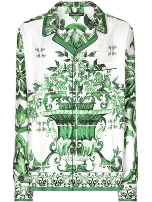 Dolce & Gabbana Majolica-print Silk-twill Shirt - White