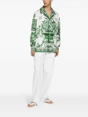 Dolce & Gabbana Majolica-print Silk-twill Shirt - White