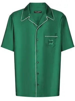 Dolce & Gabbana Embroidered-logo Silk-twill Shirt - Green