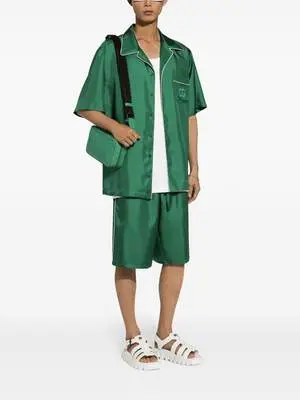 Dolce & Gabbana Embroidered-logo Silk-twill Shirt - Green