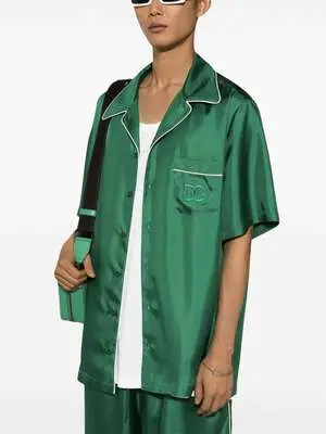 Dolce & Gabbana Embroidered-logo Silk-twill Shirt - Green