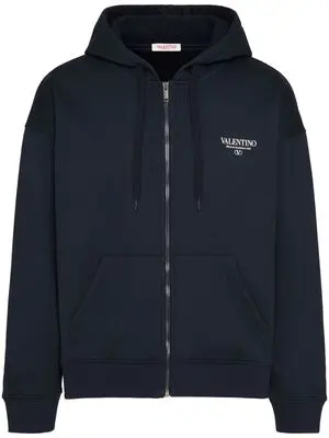 Valentino Garavani Zip-up Hoodie With Logo Print - Blue