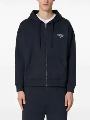 Valentino Garavani Zip-up Hoodie With Logo Print - Blue
