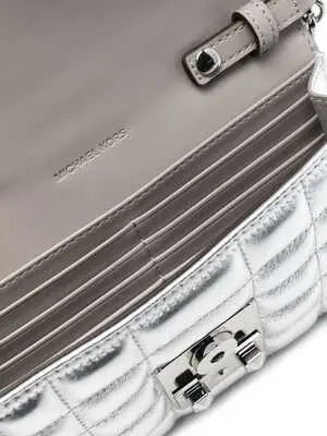 Michael Kors Large Tribeca Leather Cross Body Bag - Silver