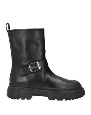 Hogan Leather Biker Ankle Boots With Strap Detail