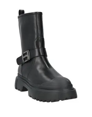 Hogan Leather Biker Ankle Boots With Strap Detail