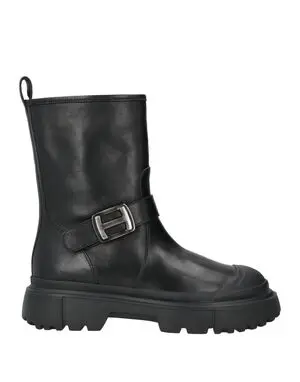Hogan Leather Biker Ankle Boots With Strap Detail