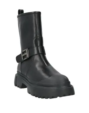 Hogan Leather Biker Ankle Boots With Strap Detail