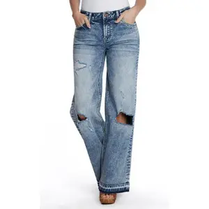 Hint Of Blu Raw Edge Hem Jeans For Women
