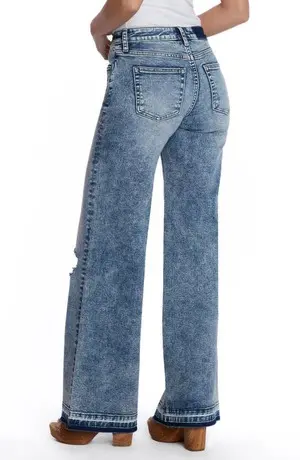 HINT OF BLU Deconstructed Wide Leg Jeans - Torn Blue