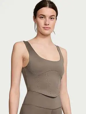 Victoria's Secret Vsx Essential Perforated Corset Tank Top - Green
