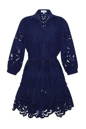 Cara Cara Robin Embroidered Dress - Navy Embroidered Eyelet
