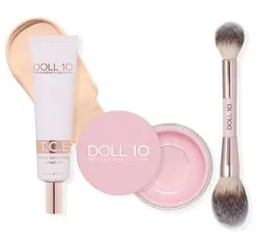 DOLL 10 Super-size Tce Foundation, Pink Powder & Brush 3pc Set - One-color