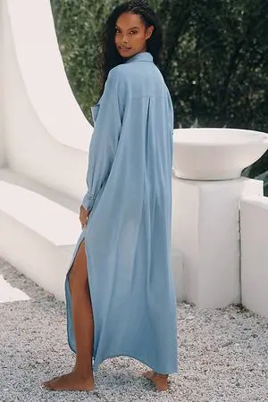 Anthropologie Oversized Linen Maxi Dress - Partly Cloudy