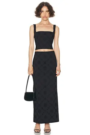HELSA Eyelet Column Midi Skirt