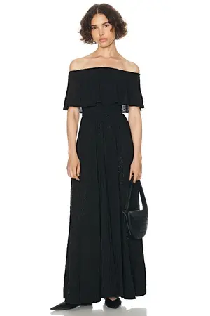 HELSA Petite Eyelet Garden Midi Dress - Black