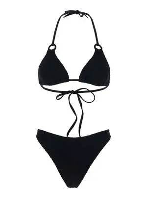 Hunza G 'eva' Bikini With Ring Details In Ribbed Stretch Polyamide Black