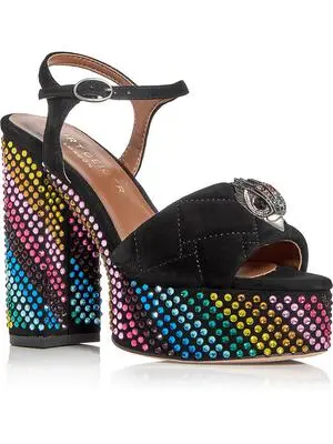 Kurt Geiger Kensington Platform Sandal Womens Suede Embellished Platform Heels - Multi