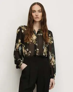 Veronica Beard Ashlynn Floral Silk Blouse - Black Multi
