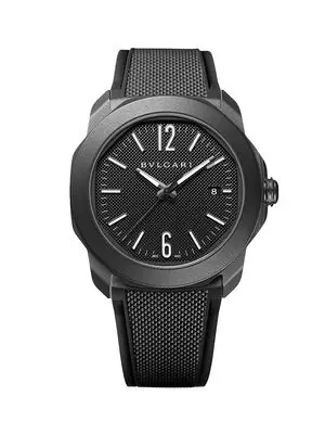 BVLGARI Octo Roma Stainless Steel, Rubber & Alligator Leather Strap Watch/41mm - Black
