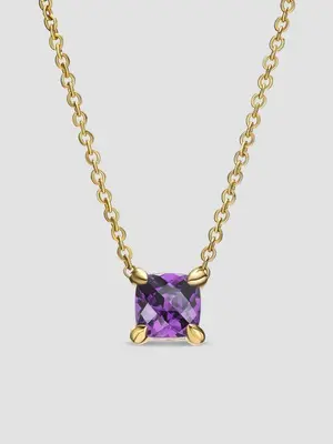 David Yurman Micro Chatelaine Pendant Necklace In 18k Yellow Gold Amethyst