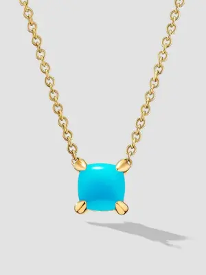 David Yurman Micro Chatelaine Pendant Necklace In 18k Yellow Gold Turquoise