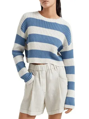 Brunello Cucinelli Striped Dazzling Cropped Sweater