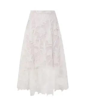 Oscar De La Renta Floral Guipure Lace Midi Skirt - White