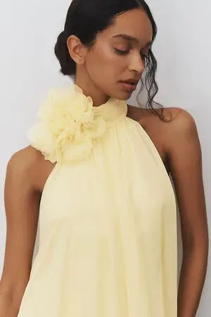 Halston Gnie Mock-neck Rosette Gown