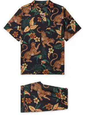 Desmond & Dempsey Soleia Camp-collar Printed Cotton-poplin Pyjama Set M