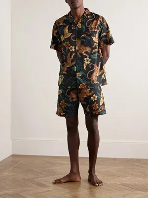 Desmond & Dempsey Soleia Camp-collar Printed Cotton-poplin Pyjama Set M