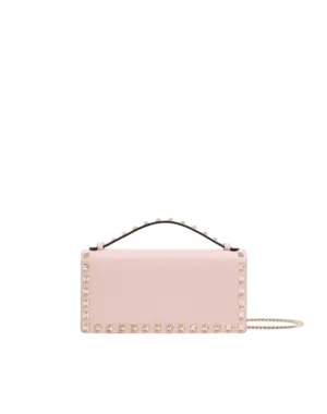 Valentino Garavani Rockstud Wallet With Chain In Grainy Calfskin - Pink