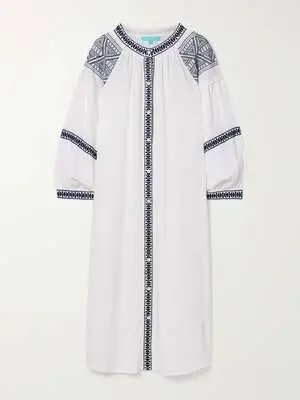 Melissa Odabash Ally Belted Embroidered Voile Midi Dress