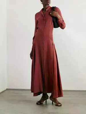 Loro Piana Asymmetric Gathered Silk-crepe Maxi Shirt Dress