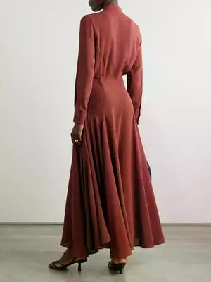 Loro Piana Asymmetric Gathered Silk-crepe Maxi Shirt Dress