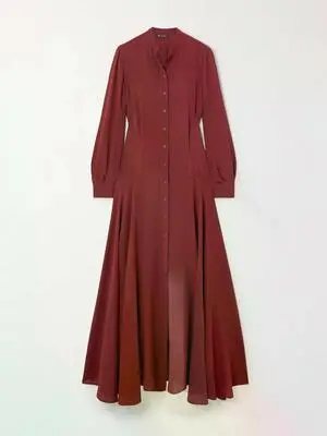 Loro Piana Asymmetric Gathered Silk-crepe Maxi Shirt Dress