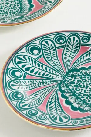 La DoubleJ Set Of Two Gold-plated Porcelain Dessert Plates - Green