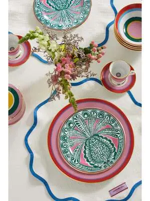 La DoubleJ Set Of Two Gold-plated Porcelain Dessert Plates - Green