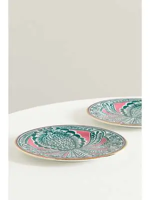 La DoubleJ Set Of Two Gold-plated Porcelain Dessert Plates - Green