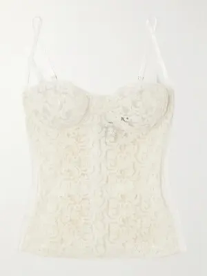 Kiki De Montparnasse Lola Embroidered Tulle Underwired Bustier Top