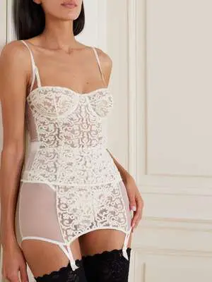 Kiki De Montparnasse Lola Embroidered Tulle Underwired Bustier Top