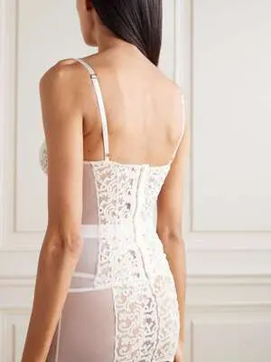 Kiki De Montparnasse Lola Embroidered Tulle Underwired Bustier Top
