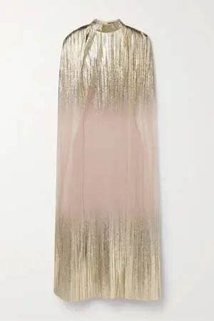 DIMA AYAD Dima Ayad Metallic Plissé-Tulle Gown And Cape Set Beige