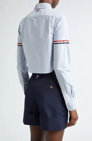 Thom Browne Armband Stripe Cropped Shirt - Navy