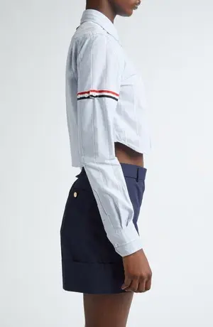 Thom Browne Armband Stripe Cropped Shirt - Navy