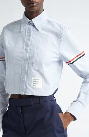 Thom Browne Armband Stripe Cropped Shirt - Navy