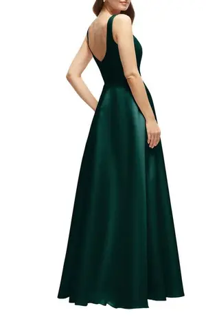 Dessy Collection Sleeveless Satin Gown - Evergreen
