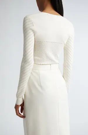 Max Mara Nadar V-neck Pointelle Stitch Sweater - Vanilla