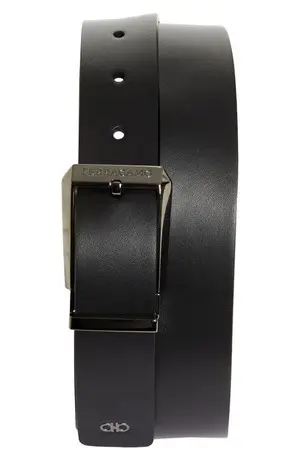 FERRAGAMO Adjustable Reversible Leather Belt - Nero Midnight