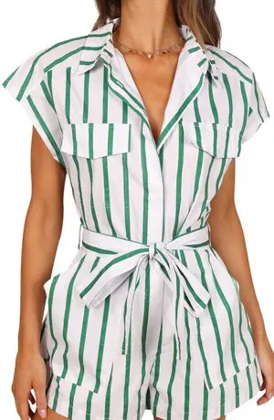 PETAL & PUP Addie Stripe Cotton Romper